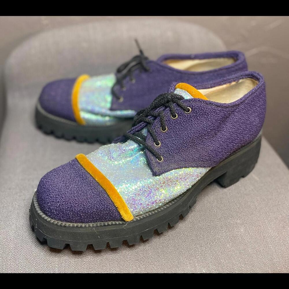 1990s Purple Tweed + Silver Glitter Chunky Brogues Vi… - Gem